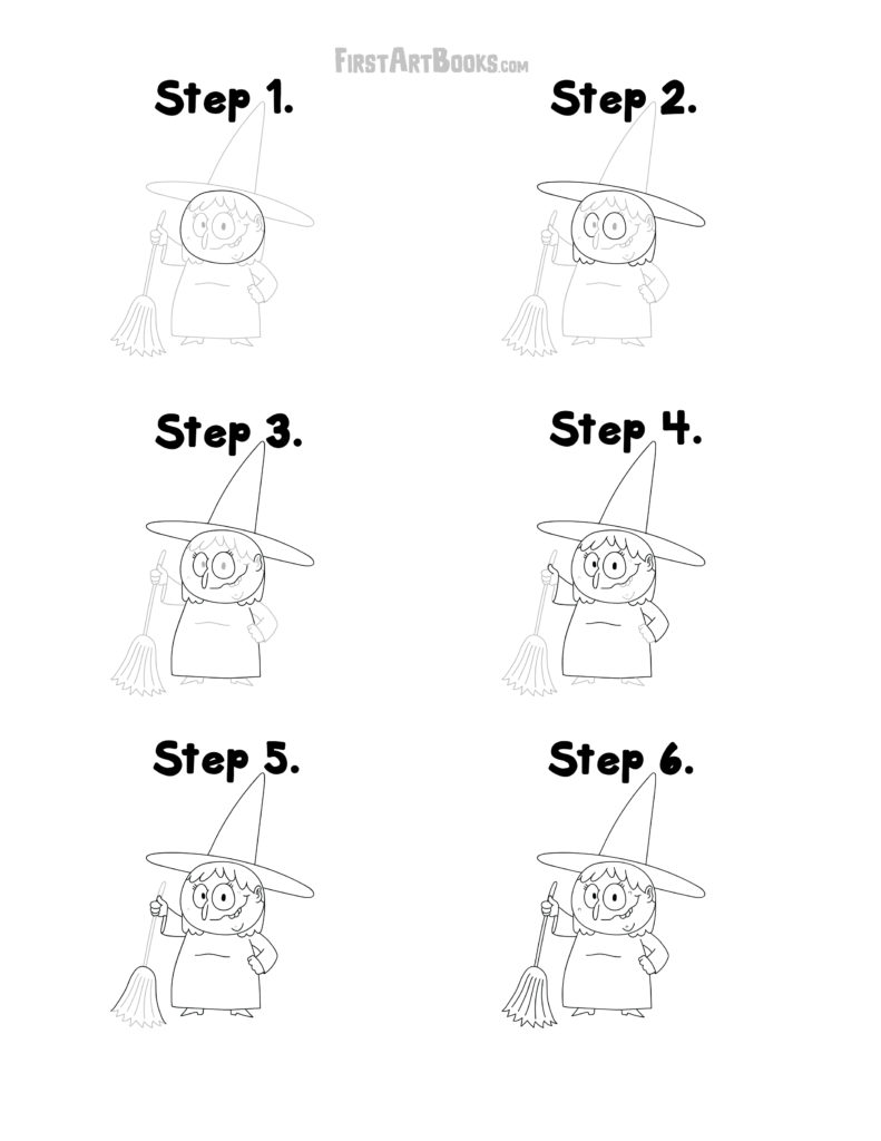 How To Draw A Cartoon Witch - Free Halloween Activity Page