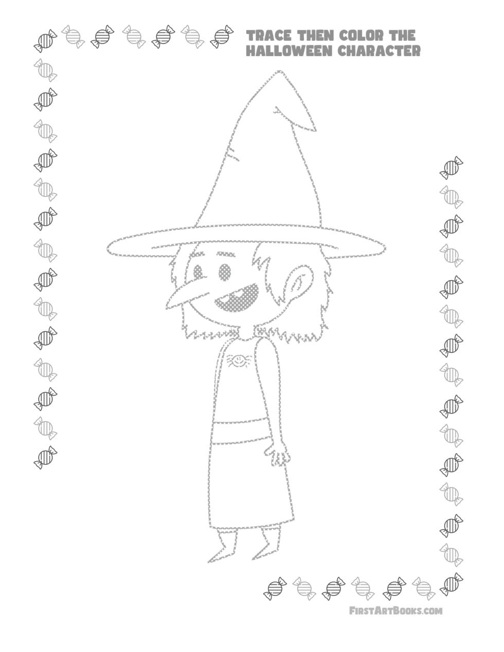 Trace Then Color A Witch - Free Halloween Kids Activity Page