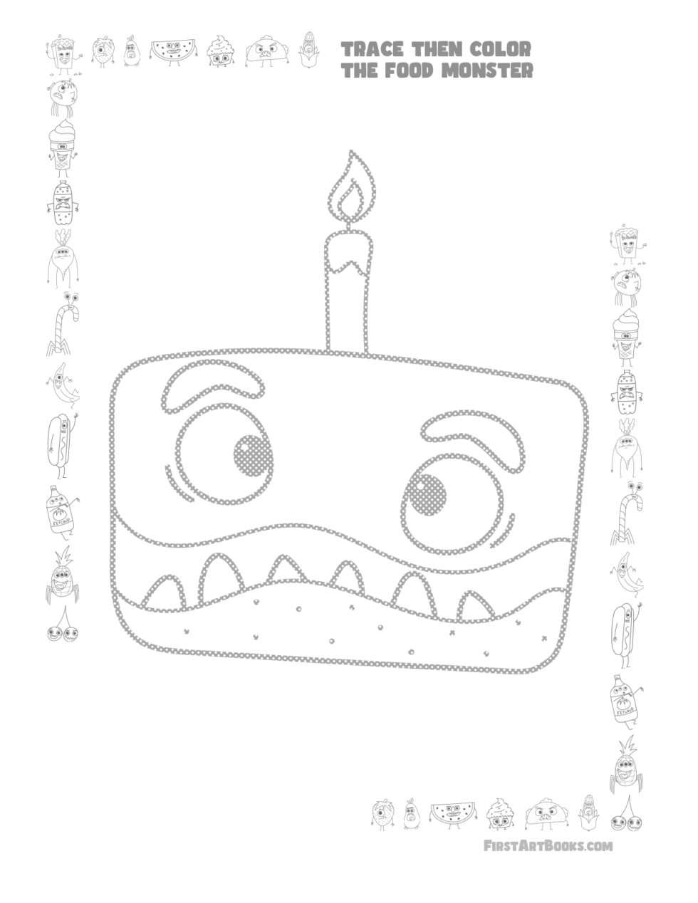 Free Tracing Page - Birthday Cake Monster | FirstArtBooks.com